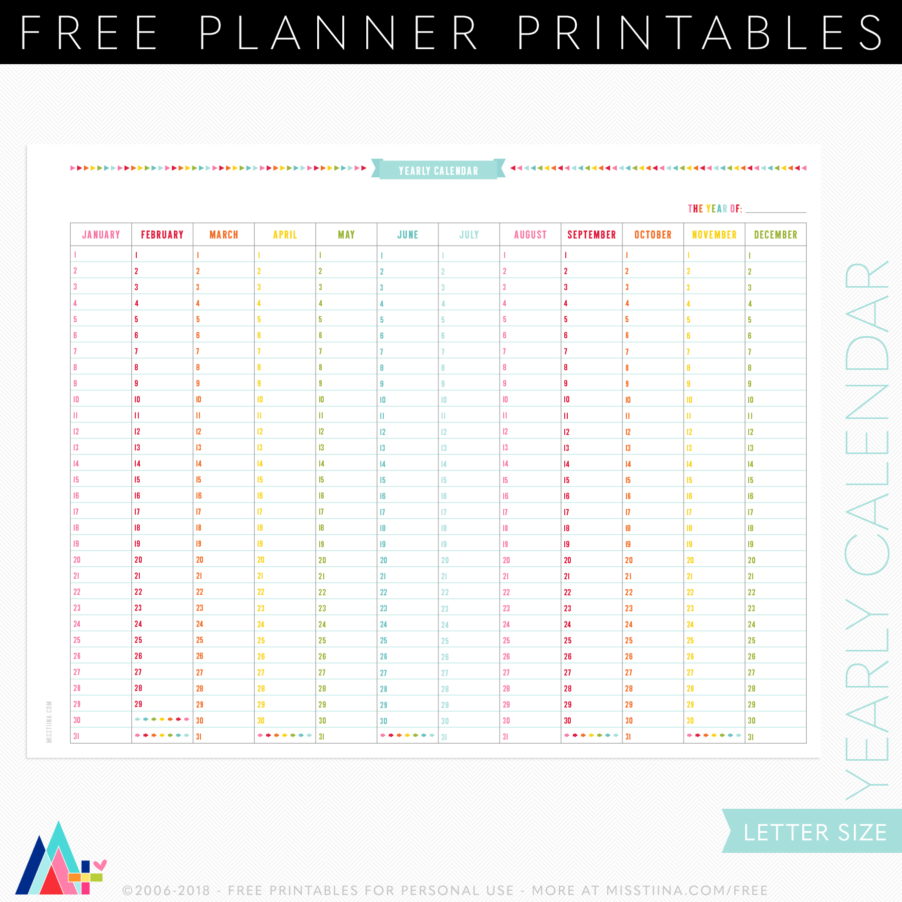 FREE Yearly Calendar Planner Page Printables