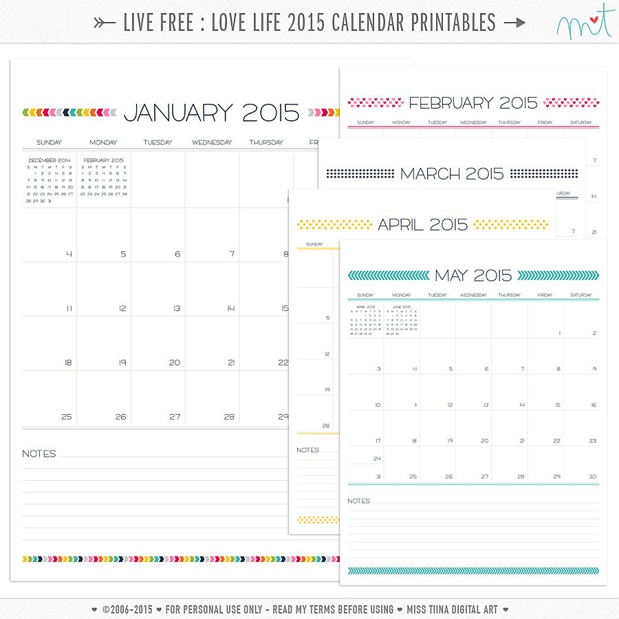 Live Free : Love Life 2015 Calendars – FREE Printables • Miss Tiina