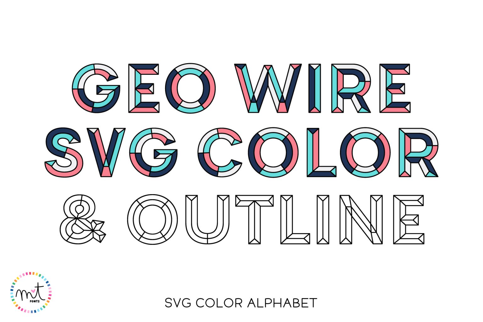 MTF Geo Wire SVG Color Alphabet Font + Outline • Miss Tiina Fonts