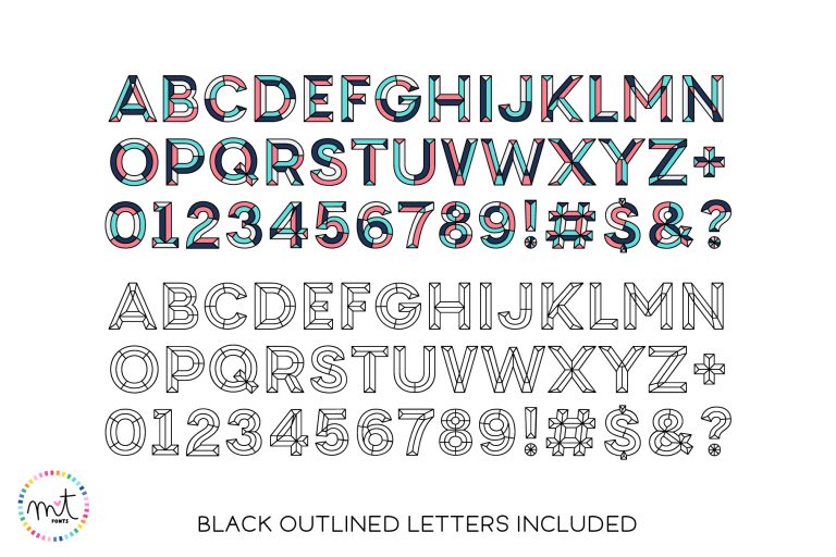 MTF Geo Wire SVG Color Alphabet Font + Outline • Miss Tiina Fonts