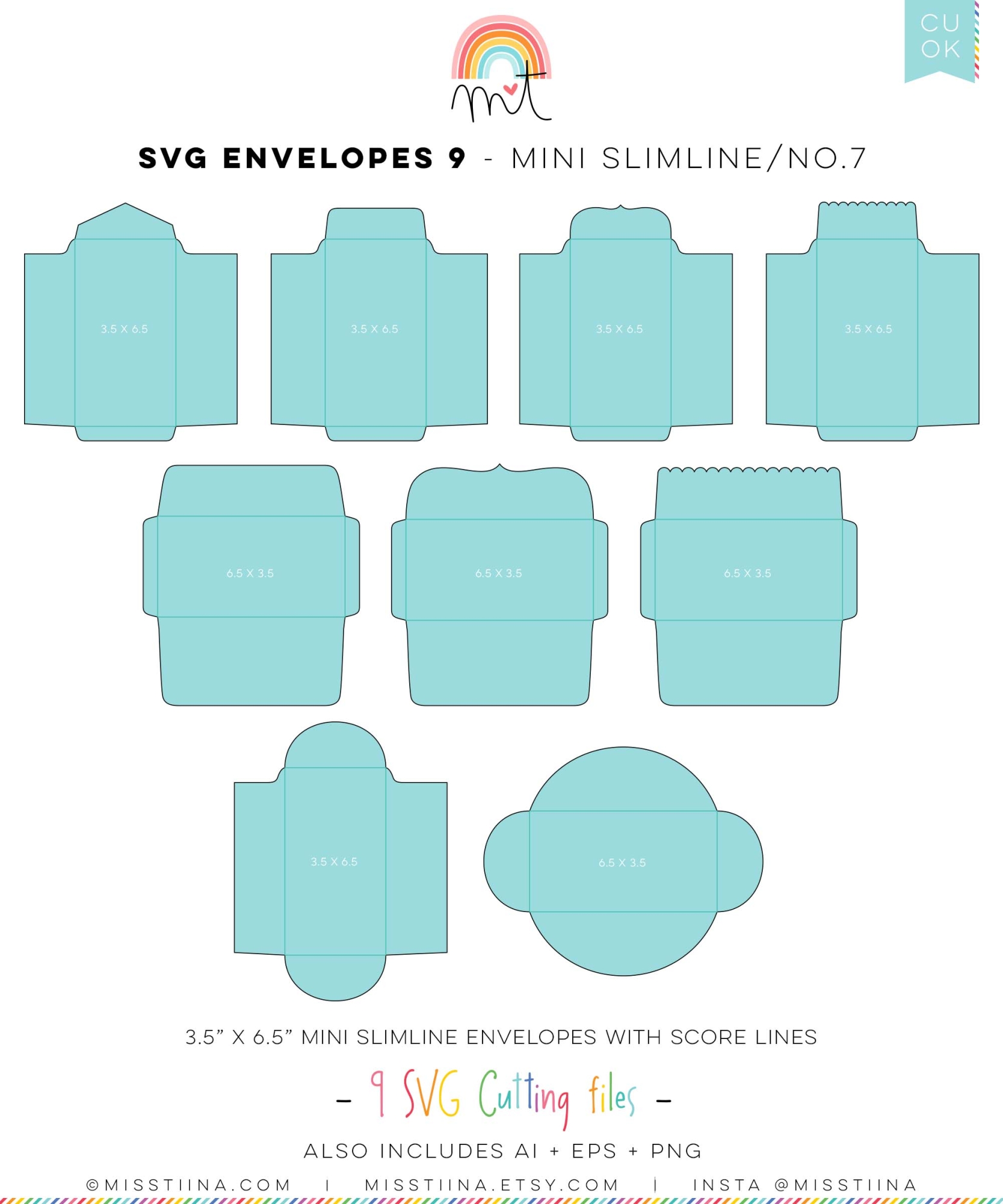 Miss Tiina + SVG Cutting Files + Envelopes 9 Mini Slimline SVG